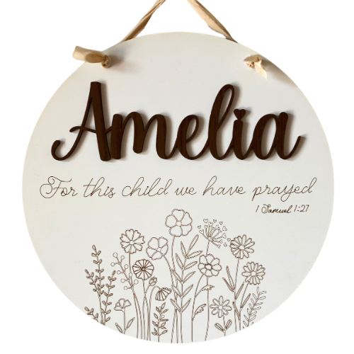 Custom Round 2 Layer Wildflower Nursery Name Sign with Custom Scripture ...
